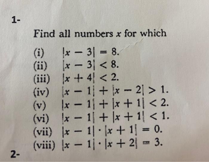 Solved Find all numbers \\( x \\) for which (i) \\( |x-3|=8 | Chegg.com