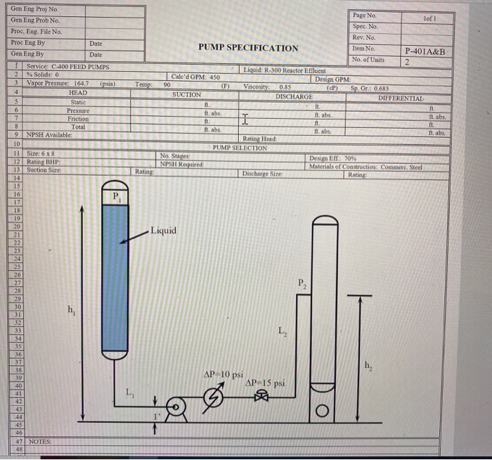 4. (25 points) Complete the pump spec sheet on the | Chegg.com