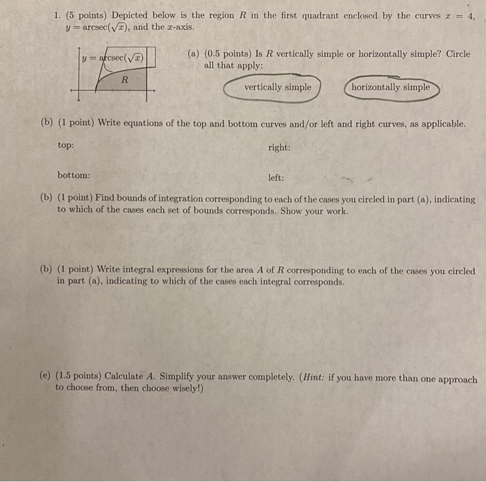 Solved 1. (5 points) Depicted below is the region R in the | Chegg.com