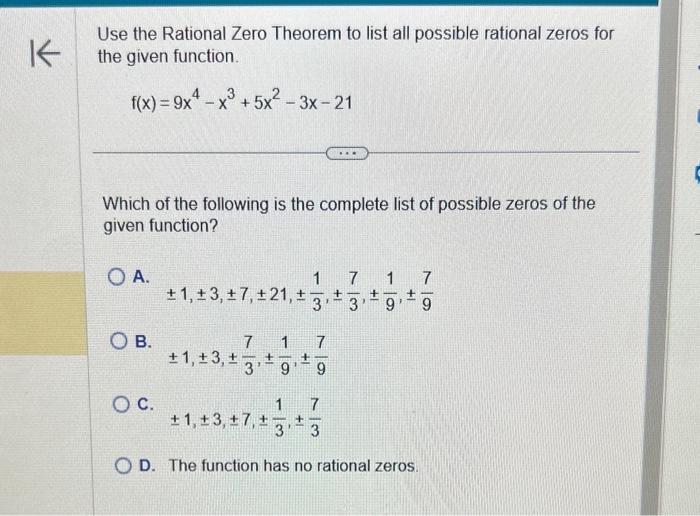 Solved Use the Rational Zero Theorem to list all possible | Chegg.com