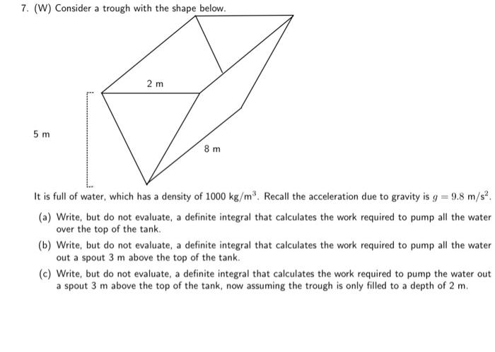 Solved 7. (W) Consider a trough with the shape below. It is | Chegg.com