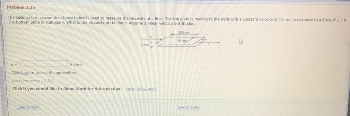 Solved Problem 2.35 The sliding plate viscometer shown below | Chegg.com