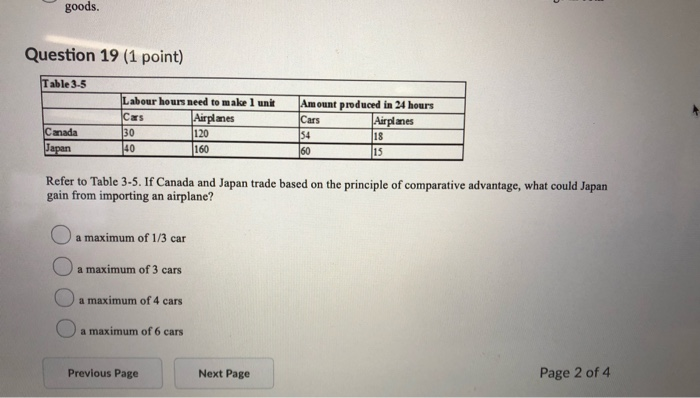 Solved goods. Question 19 (1 point) Table 3-5 Labour hours | Chegg.com