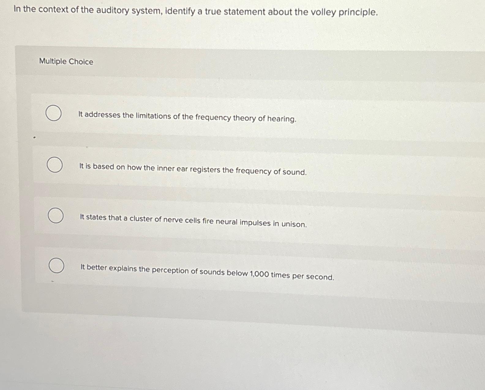 Solved In the context of the auditory system, identify a | Chegg.com