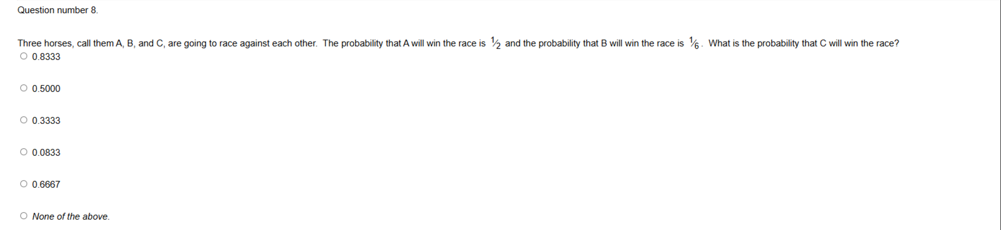 Solved Question number 8.Three horses, call them \( ﻿A, ﻿B | Chegg.com