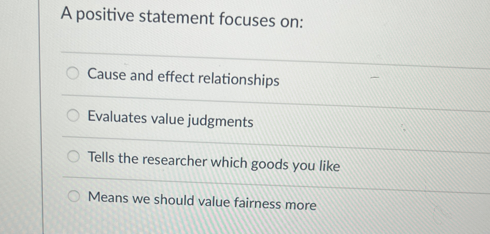 Solved A positive statement focuses on:Cause and effect | Chegg.com