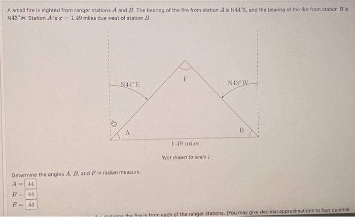 Solved A small fire is sighted from ranger stations A and B. | Chegg.com