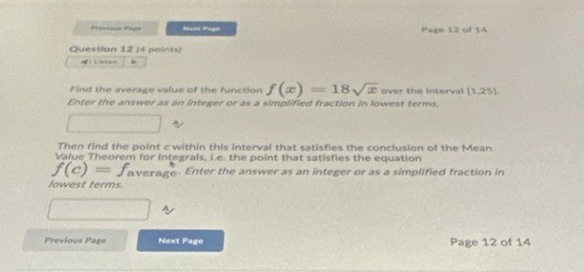 Solved Question 12 (14 ﻿points)Find the average value of the | Chegg.com