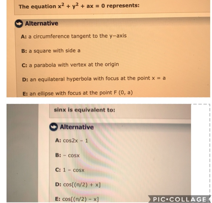 Solved The equation x2 + y2 + ax = 0 represents: Alternative | Chegg.com