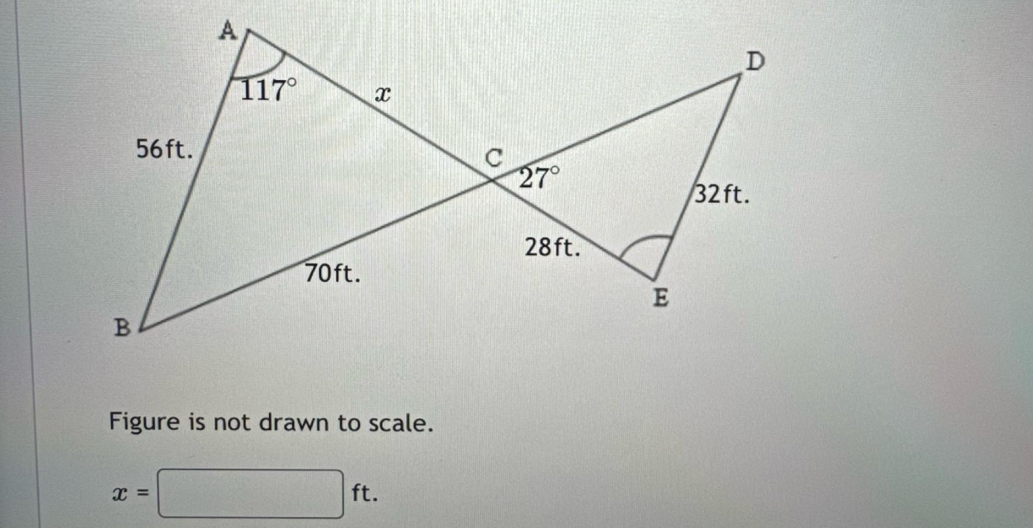 Solved Figure is not drawn to scale.x=ft. | Chegg.com