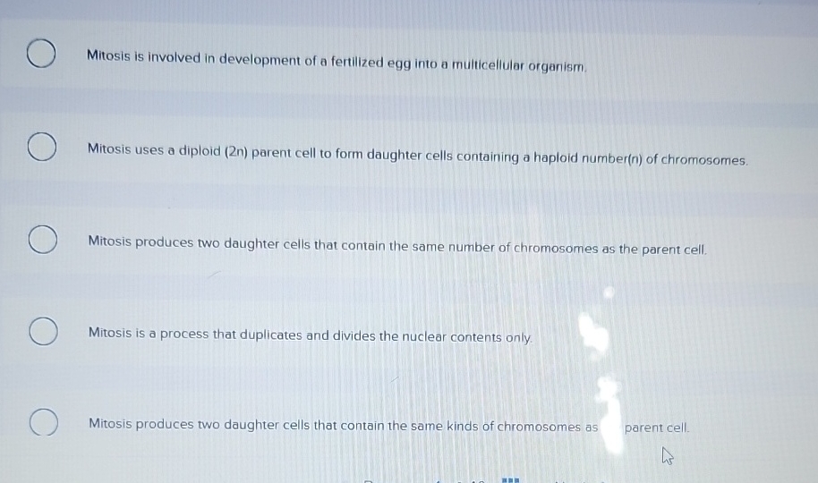 Solved Mitosis is involved in development of a fentilized | Chegg.com