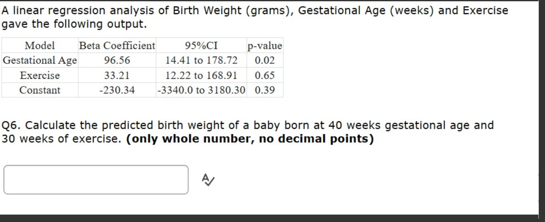 Solved A linear regression analysis of Birth Weight (grams), | Chegg.com