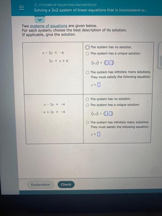Solved = O SYSTEMS OF EQUATIONS AND MATRICES Solving a 2x2 | Chegg.com