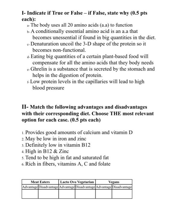 Solved I- Indicate if True or False - if False, state why | Chegg.com