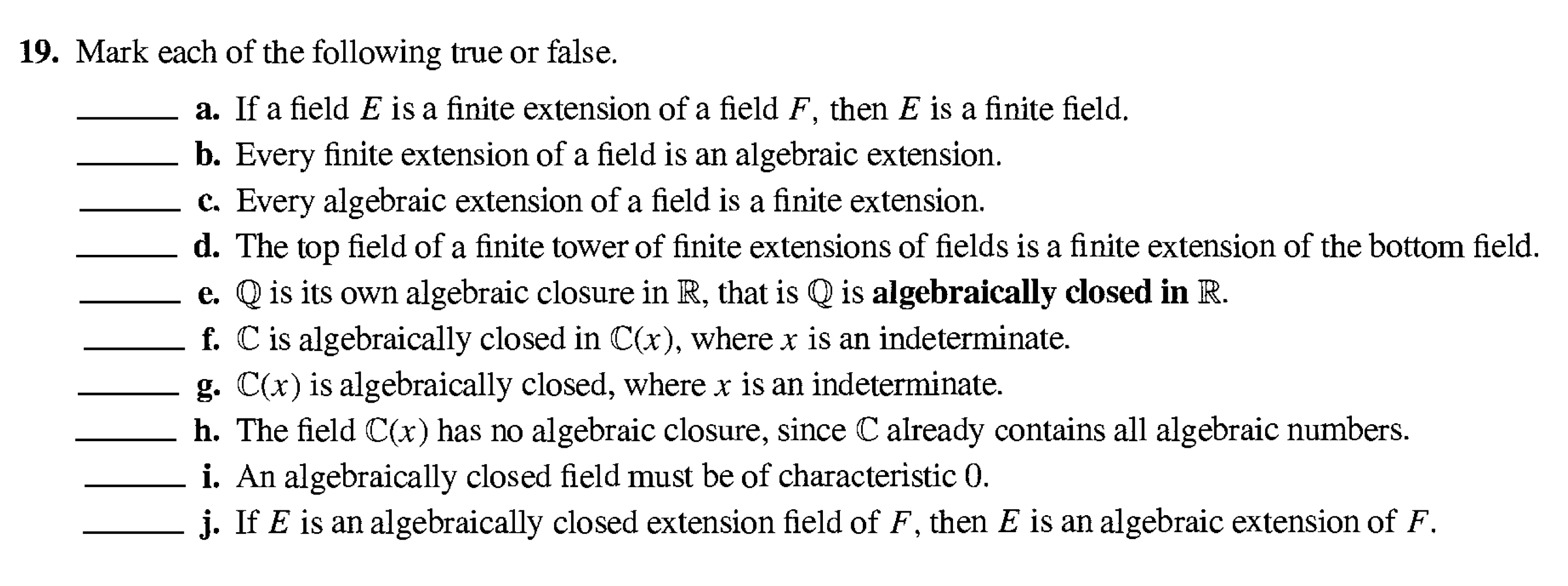 Solved Mark each of the following true or false.a. ﻿If a | Chegg.com