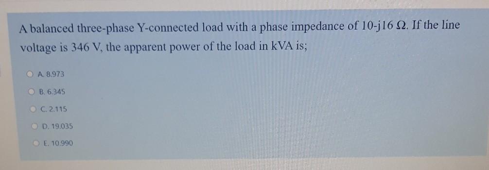 Solved A balanced three-phase Y-connected load with a phase | Chegg.com