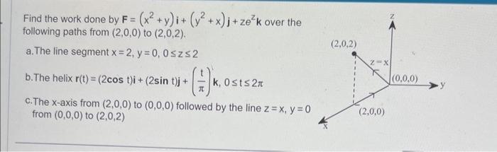Solved Find the work done by F=(x2+y)i+(y2+x)j+zezk over the | Chegg.com