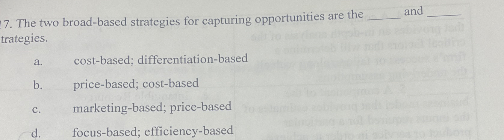 Solved The two broad-based strategies for capturing | Chegg.com