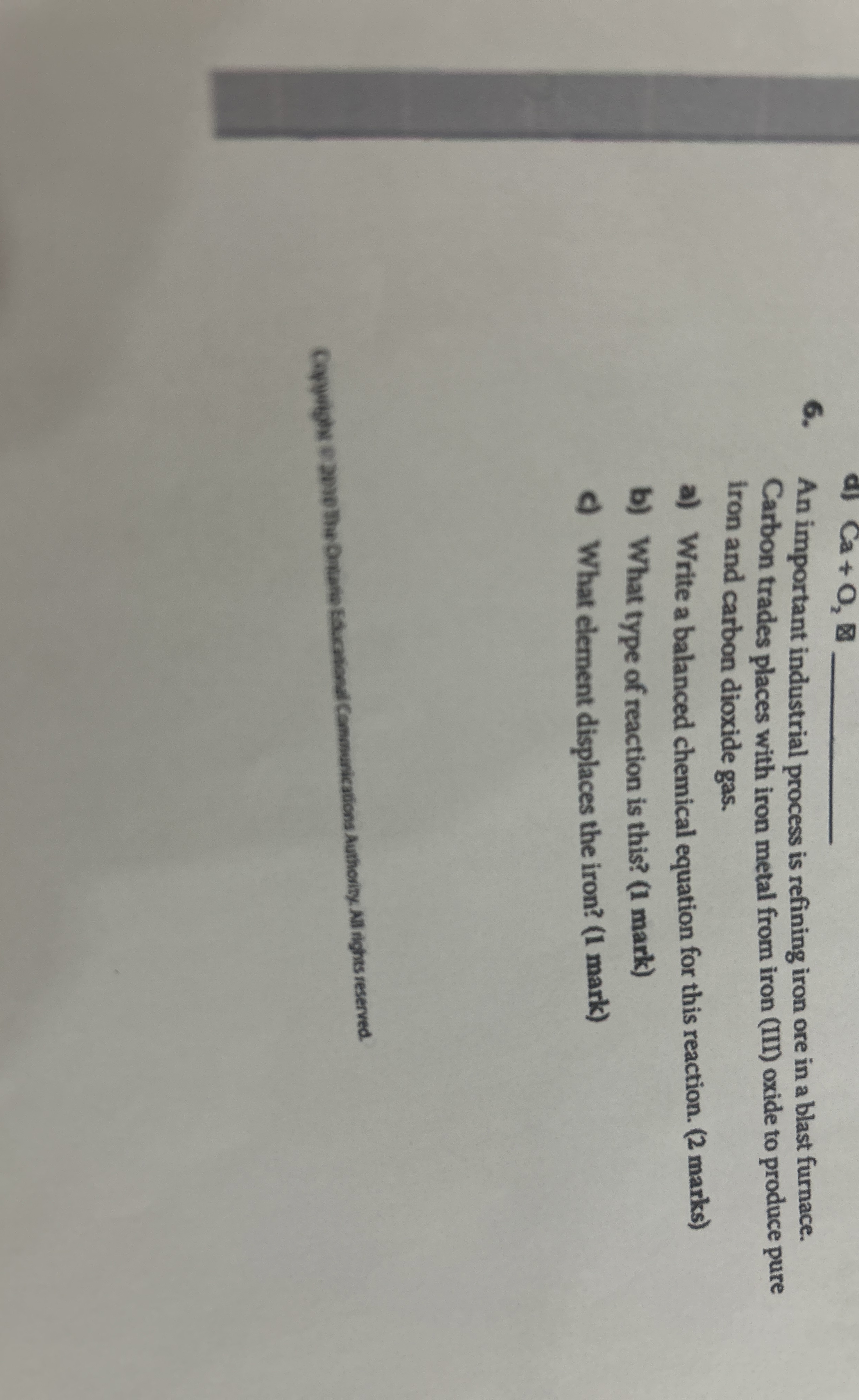 Solved An important industrial process is refining iron ore | Chegg.com