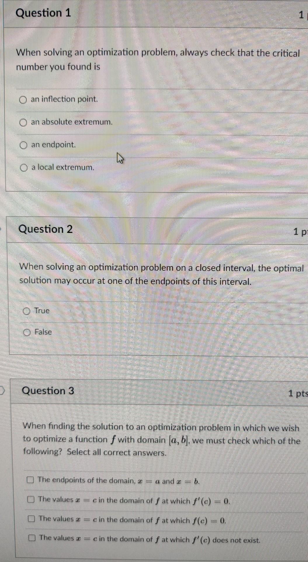 Solved Question 1 1 When solving an optimization problem, | Chegg.com