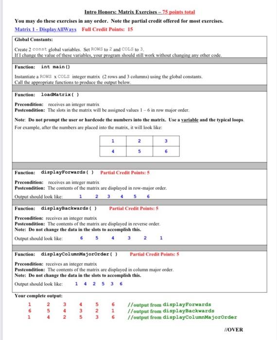 Solved Intro Honors: Matrix Exercises 75 points total You | Chegg.com