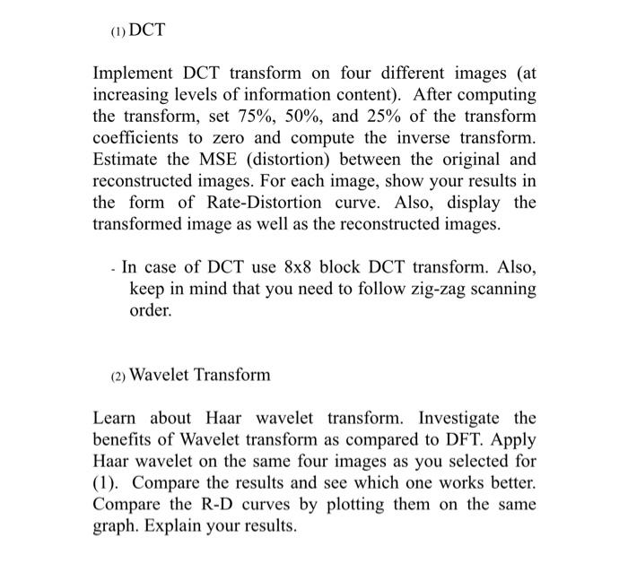 (1) DCT Implement DCT transform on four different | Chegg.com