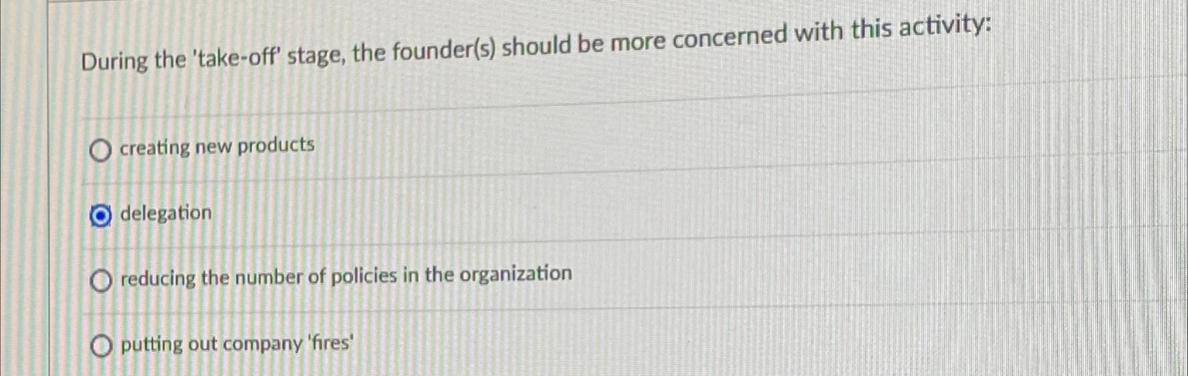 Solved During the 'take-off' stage, the founder(s) ﻿should | Chegg.com