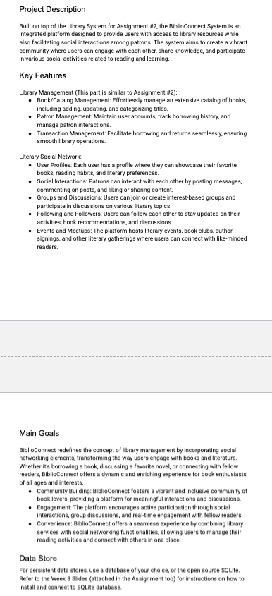 Solved CS401 ﻿Final Project: BiblioConnect: Integrated | Chegg.com