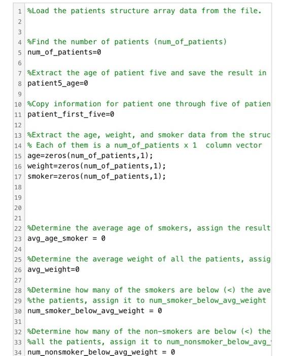Solved Data for some patients was saved in the MATLAB | Chegg.com