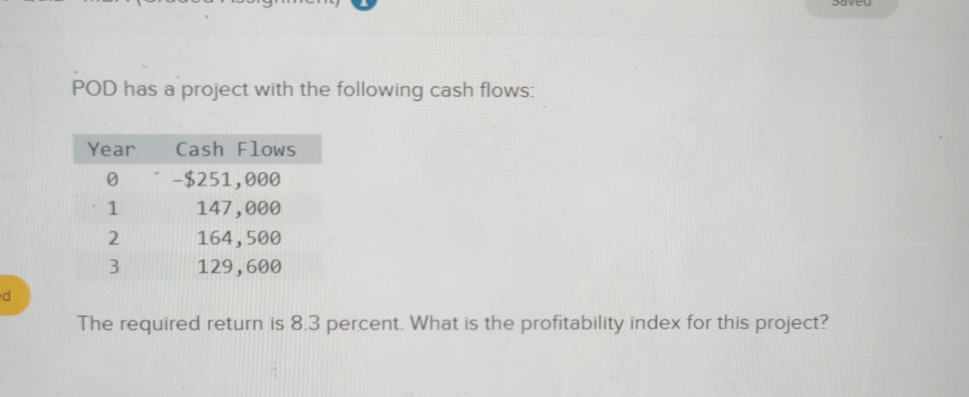 Solved POD has a project with the following cash flows: The | Chegg.com