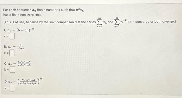 Solved For each sequence an find a number k such that nkan | Chegg.com