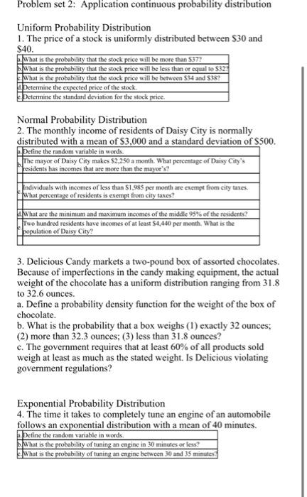 Solved Problem set 2: Application continuous probability | Chegg.com