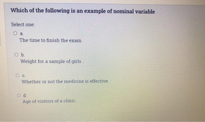 Solved Which of the following is an example of nominal | Chegg.com
