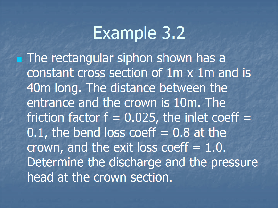 Solved Example 3.2The rectangular siphon shown has aconstant | Chegg.com