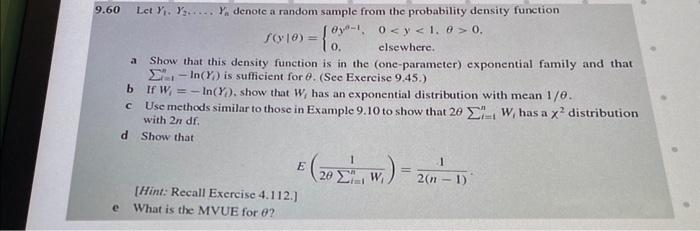 Solved 9.45 Suppose that Y1,Y2……,Yn is a random sample from | Chegg.com