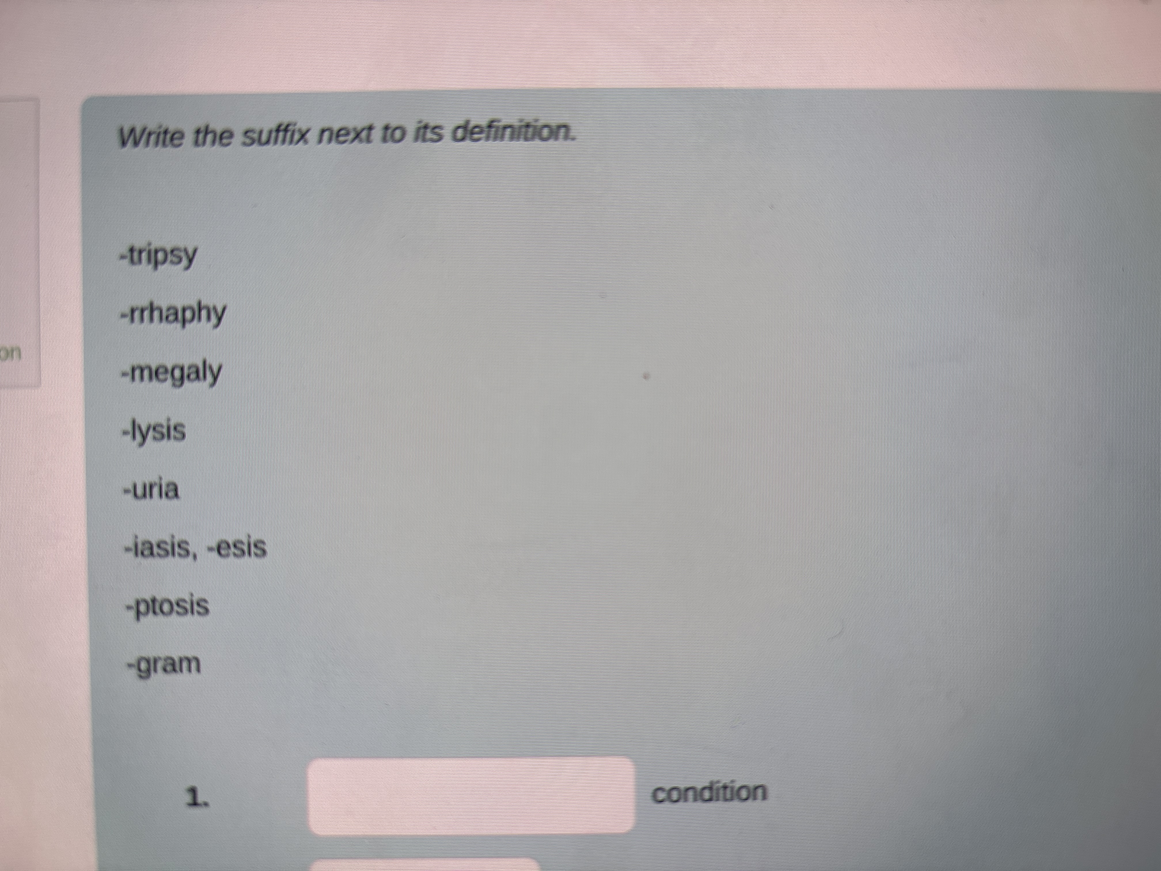 Solved Write the suffix next to its | Chegg.com