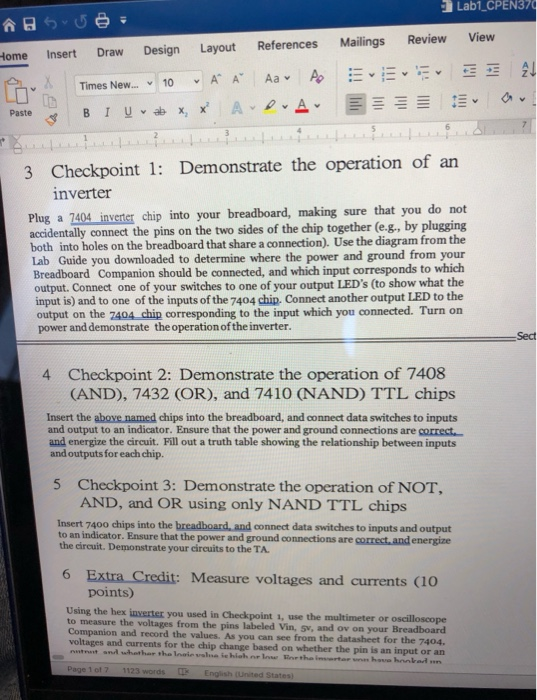 Lab1 CPEN Review View Mailings References Layout | Chegg.com