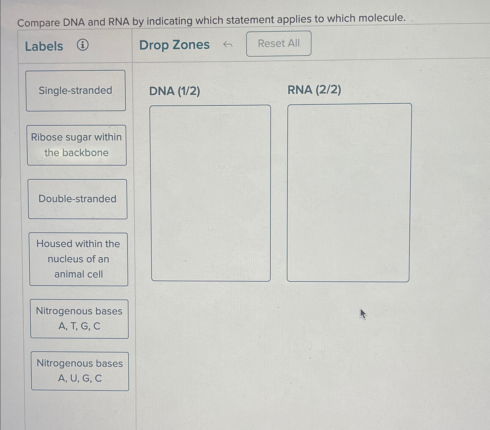 Solved Compare DNA and RNA by indicating which statement | Chegg.com