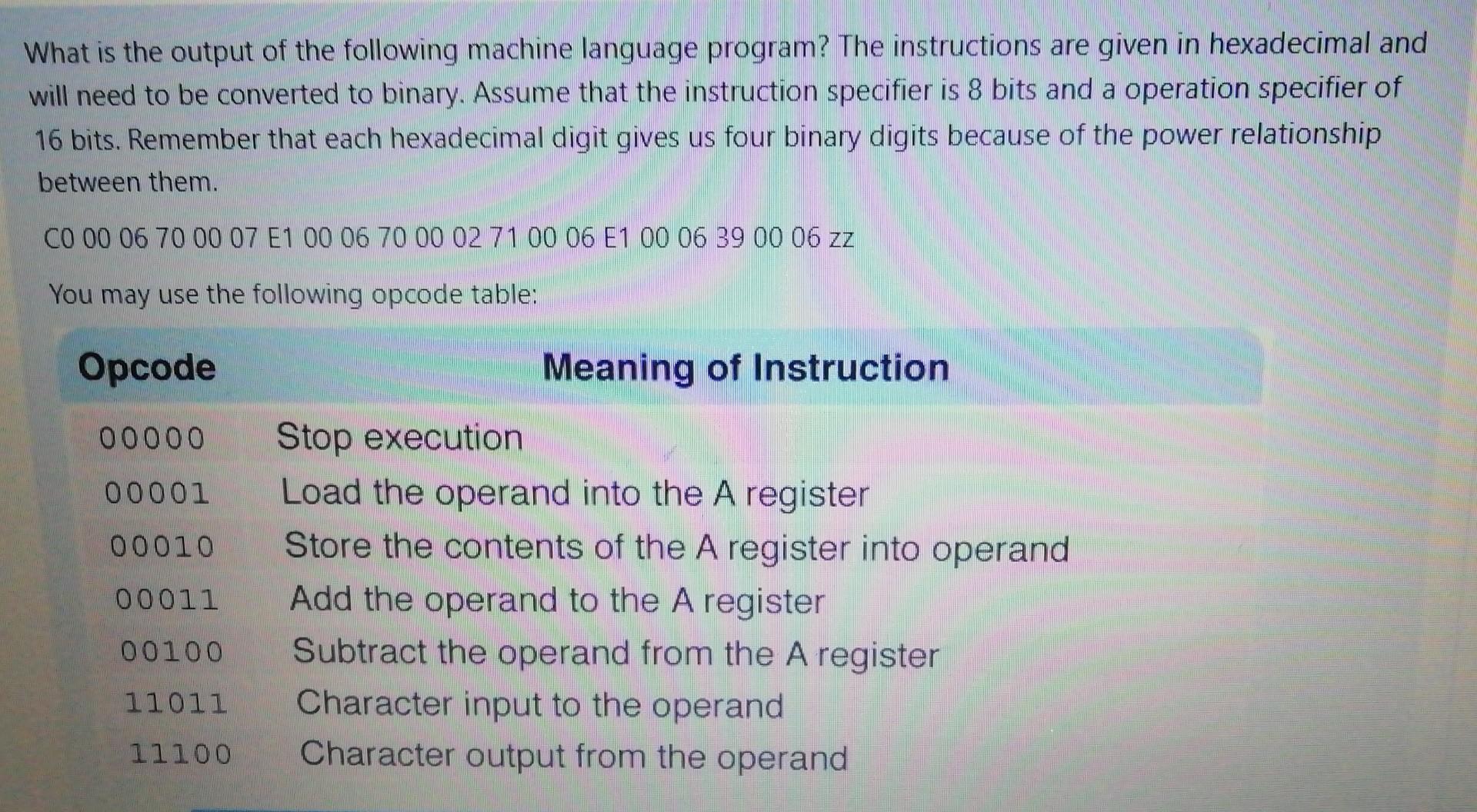 Solved What is the output of the following machine language | Chegg.com