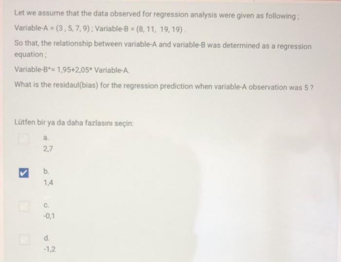 Solved Let we assume that the data observed for regression | Chegg.com