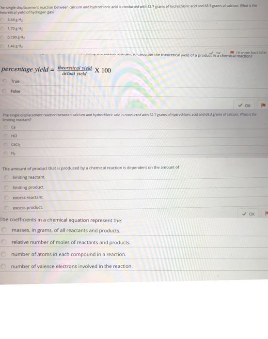 Solved The single displacement reaction between calcium and | Chegg.com