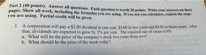 Solved Part 2 (40 points). Answer all questions. Each | Chegg.com Solved Part 2 (40 points). Answer all questions. Each | Chegg.com