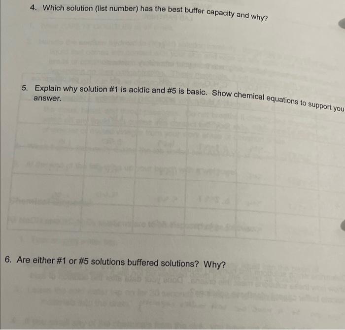 Solved 4. Which solution (list number) has the best buffer | Chegg.com