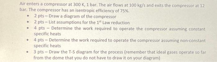 Solved Air enters a compressor at 300 K,1 bar. The air flows | Chegg.com
