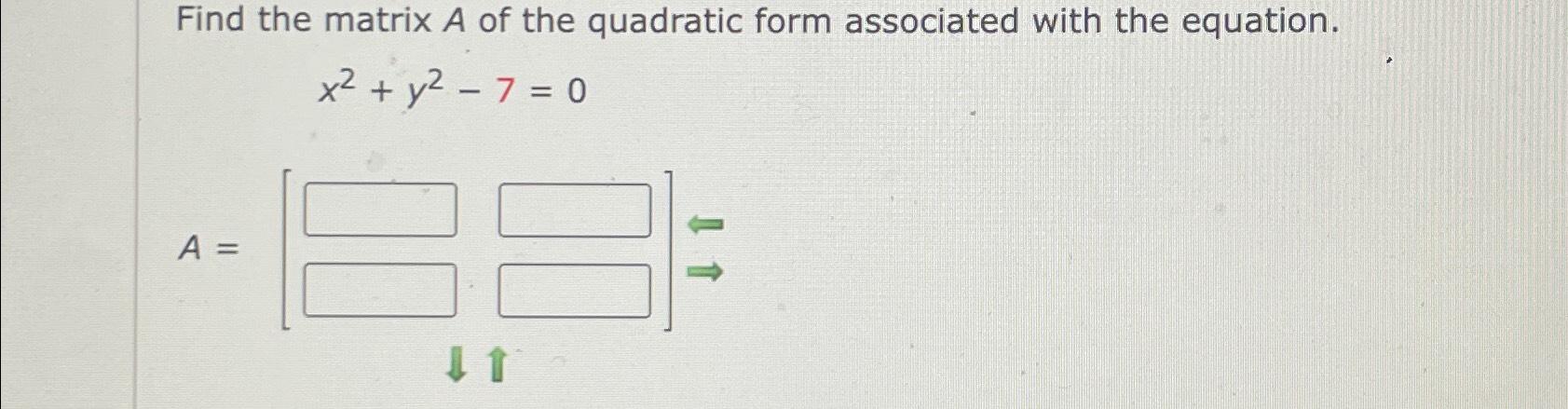 Solved Find the matrix A ﻿of the quadratic form associated | Chegg.com