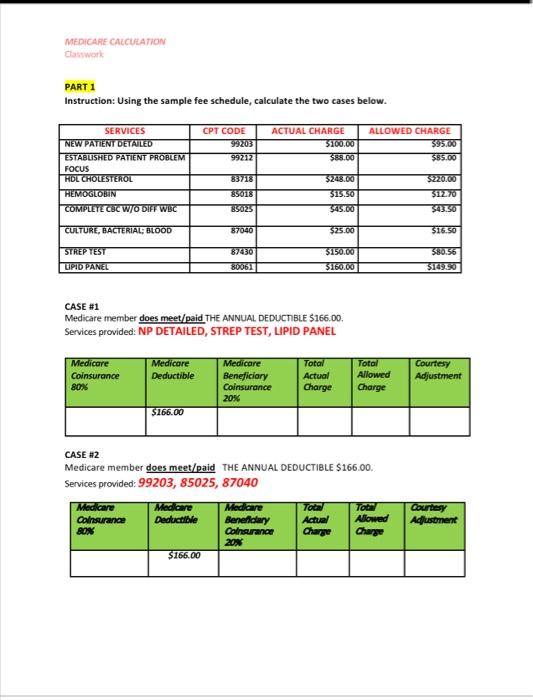 Solved PART 1 Instruction: Using the sample fee schedule, | Chegg.com
