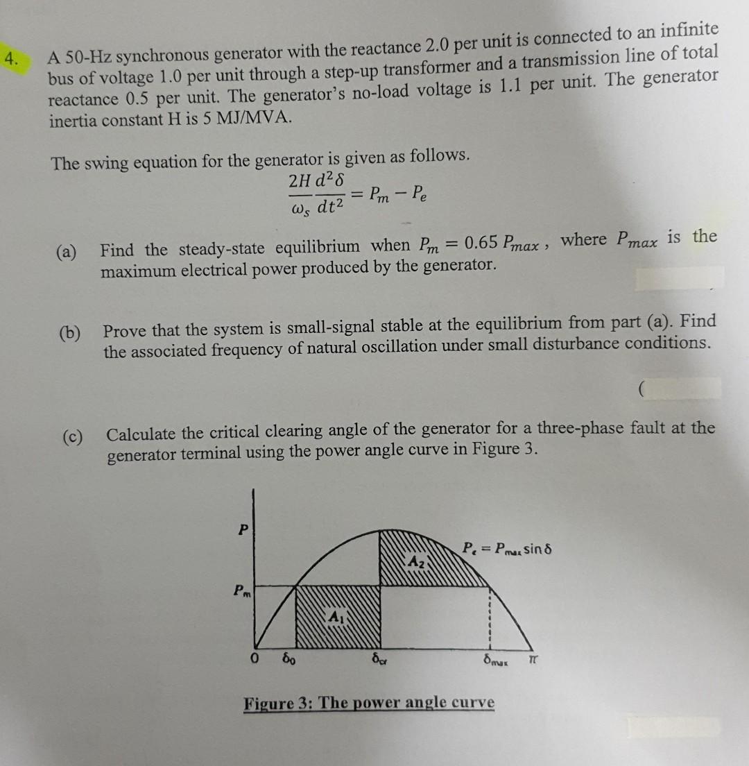 Solved A 50-Hz synchronous generator with the reactance 2.0 | Chegg.com