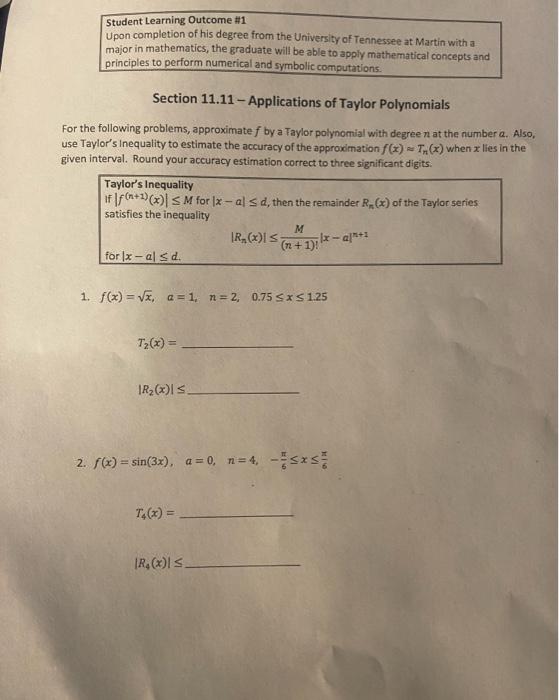 Solved Student Learning Outcome #1 Upon completion of his | Chegg.com