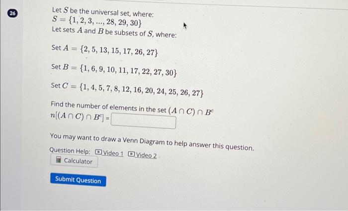 Solved S={1,2,3,…,28,29,30} Let sets A and B be subsets of | Chegg.com