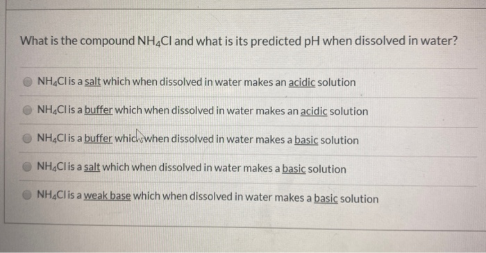 Solved What is the compound NH4Cl and what is its predicted | Chegg.com